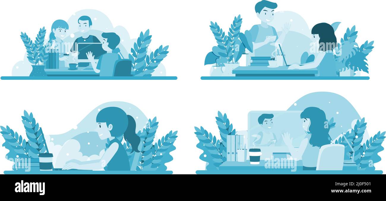 People working at coworking space simple flat design illustration Stock ...