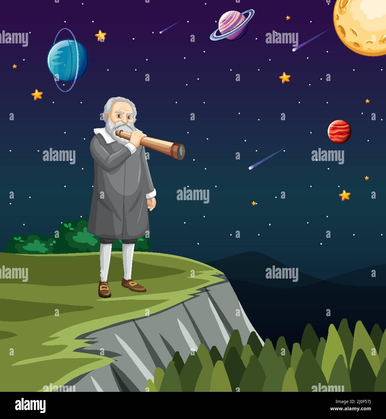 Portrait of Galileo Galilei in cartoon style illustration Stock Vector ...