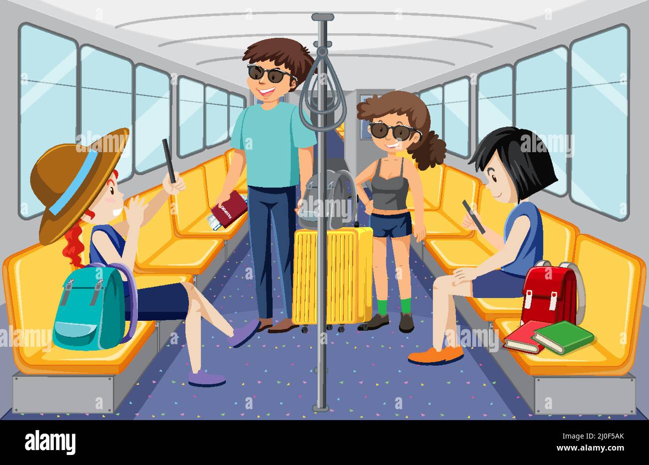 Scene with many people using public transportation illustration Stock ...