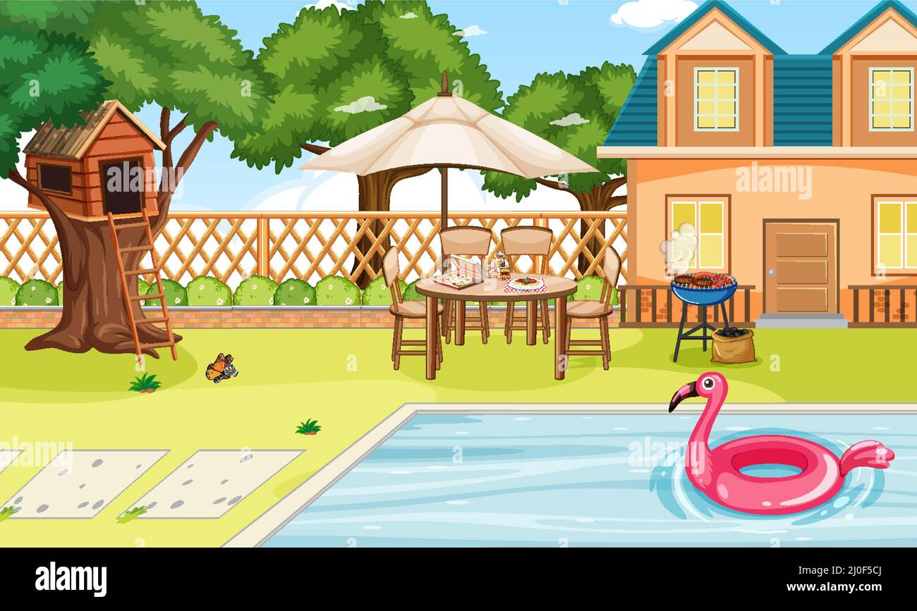 Scene of backyard with a fence illustration Stock Vector Image & Art ...