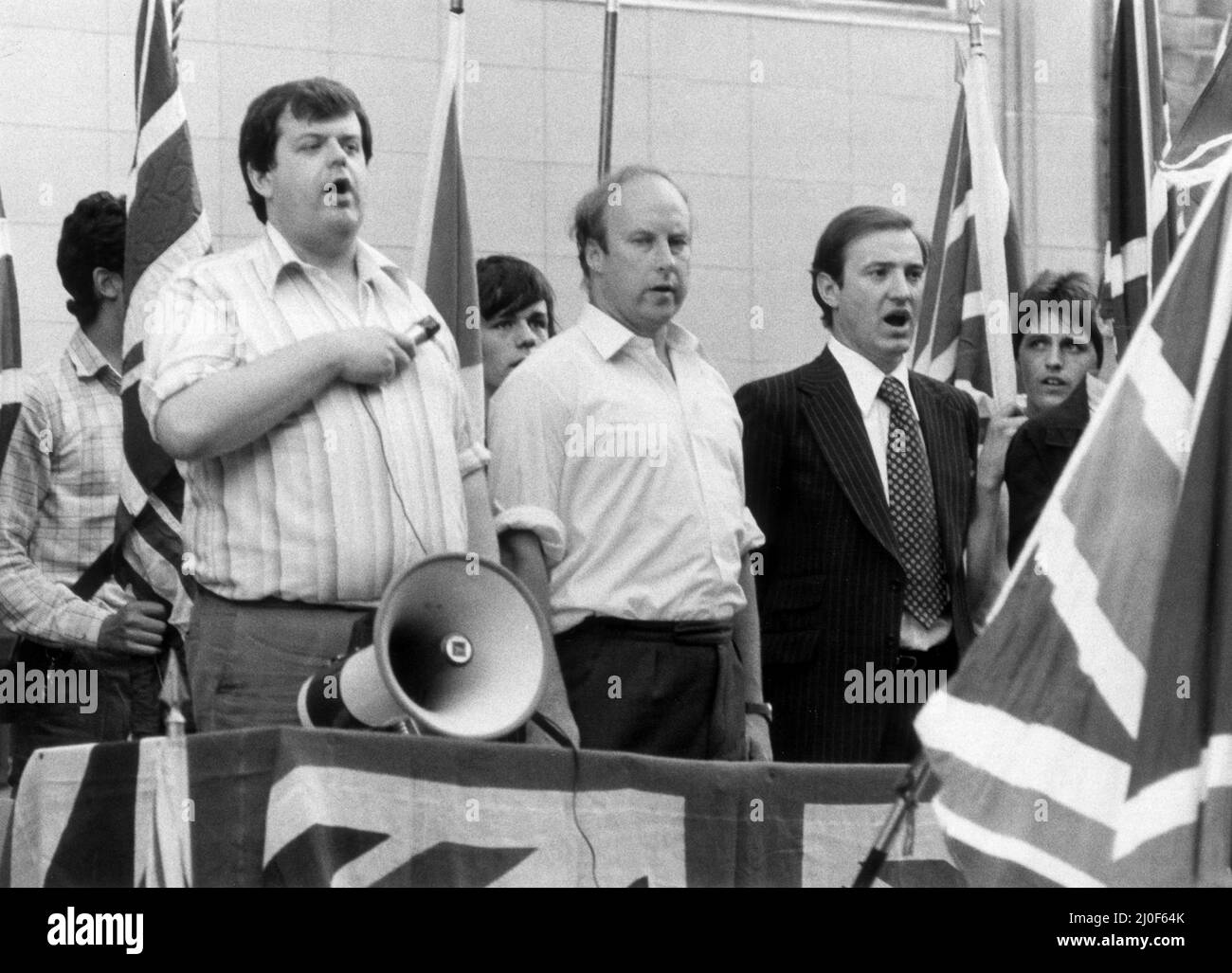 Martin Webster left and his chairman John Tyndall (centre) take to the ...