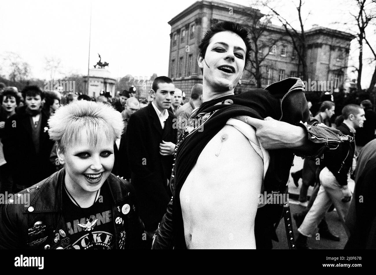 Punks at Sloane Square for a march to Hyde Park to commemorate the ...