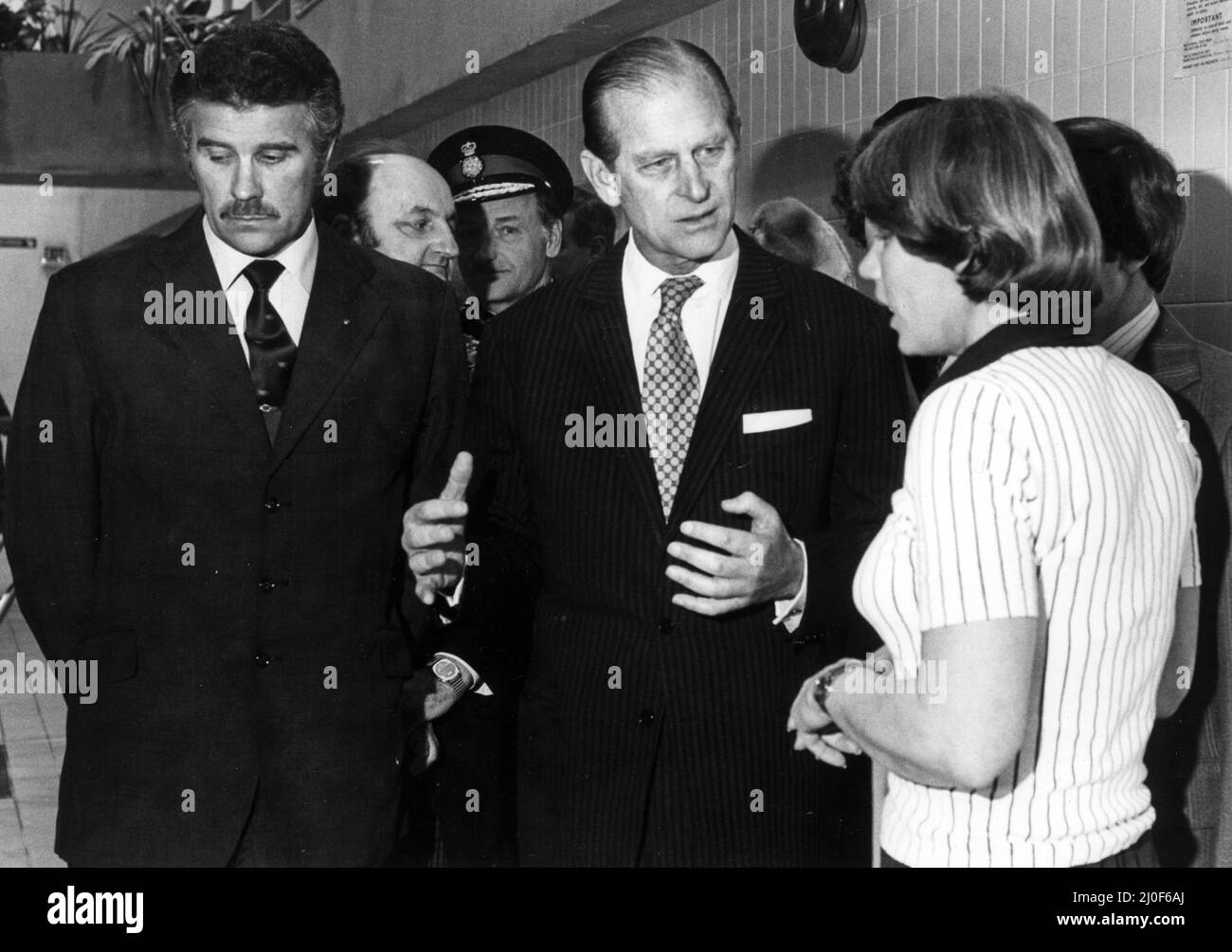 Prince Philip, Duke of Edinburgh arrives at the swimming pool at ...
