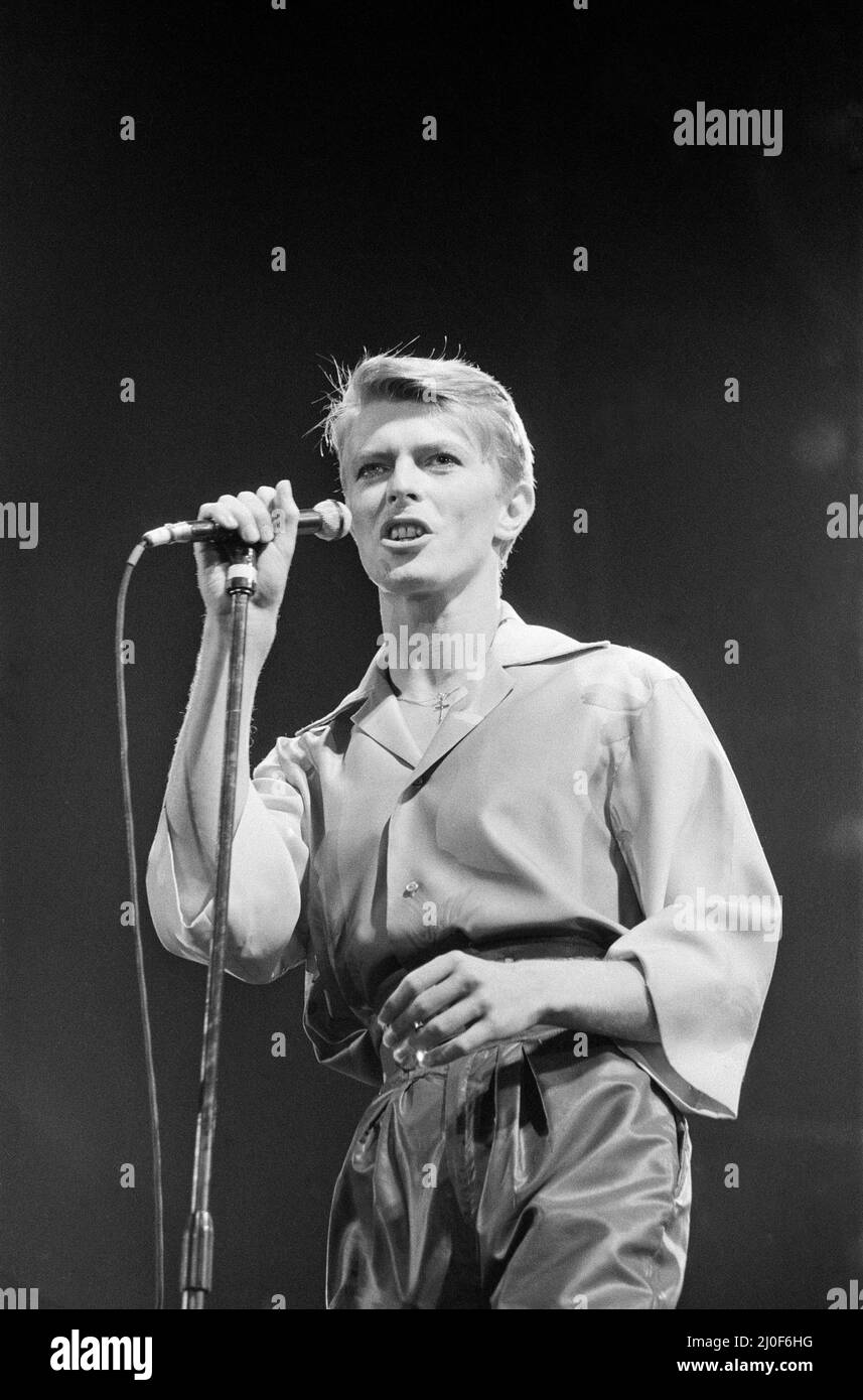 British pop singer David Bowie performing on stage during his concert ...