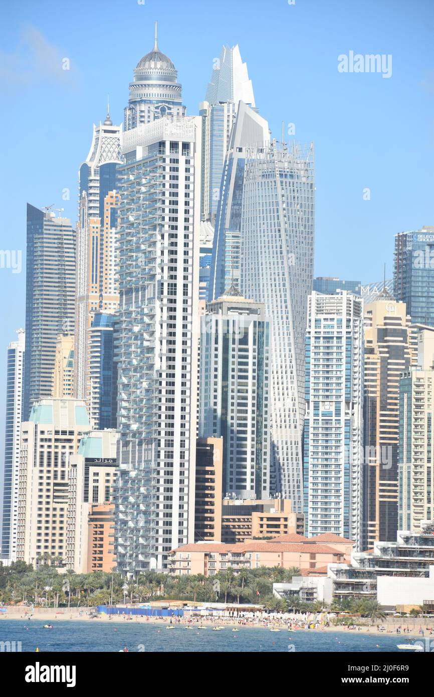 View of Jumeirah Beach Residence from Bluewaters Island in Dubai, UAE ...