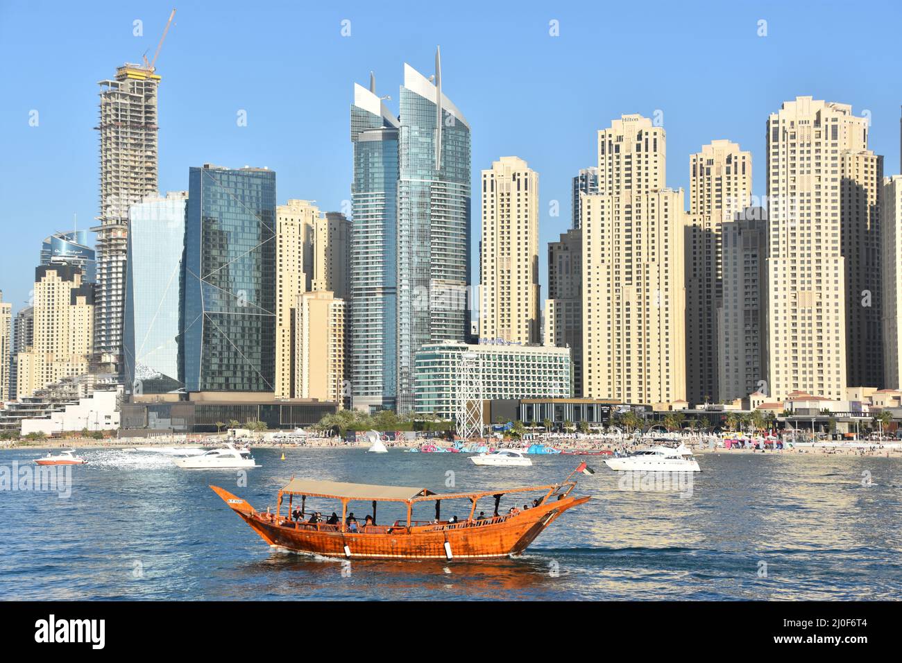 View of Jumeirah Beach Residence from Bluewaters Island in Dubai, UAE ...