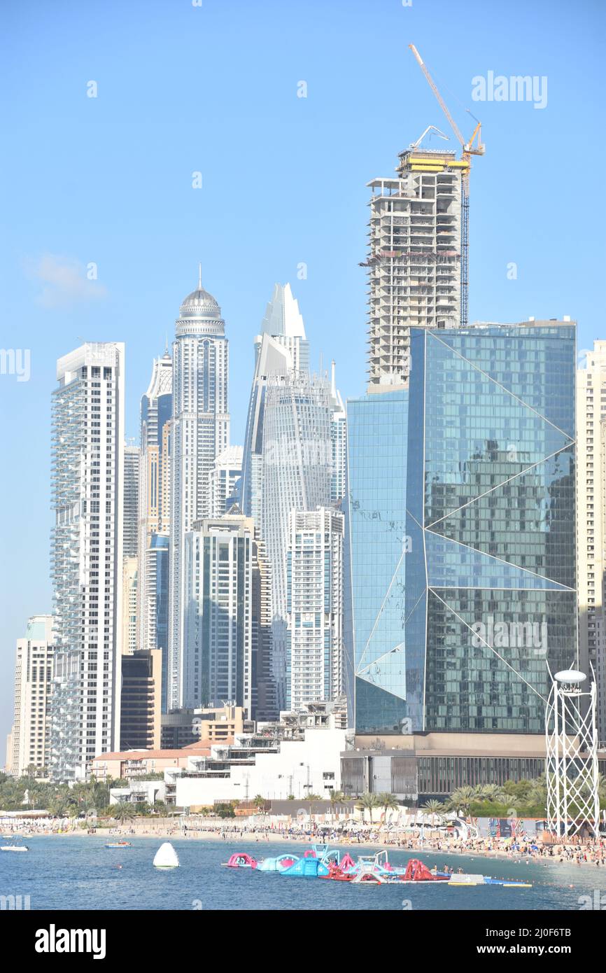 View of Jumeirah Beach Residence from Bluewaters Island in Dubai, UAE ...