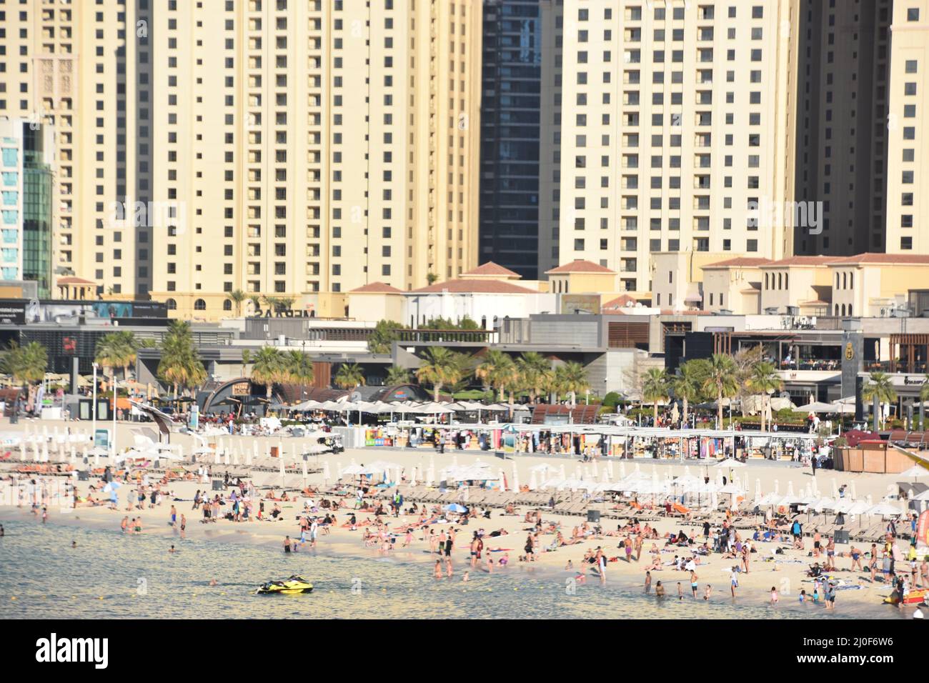 View of Jumeirah Beach Residence from Bluewaters Island in Dubai, UAE ...