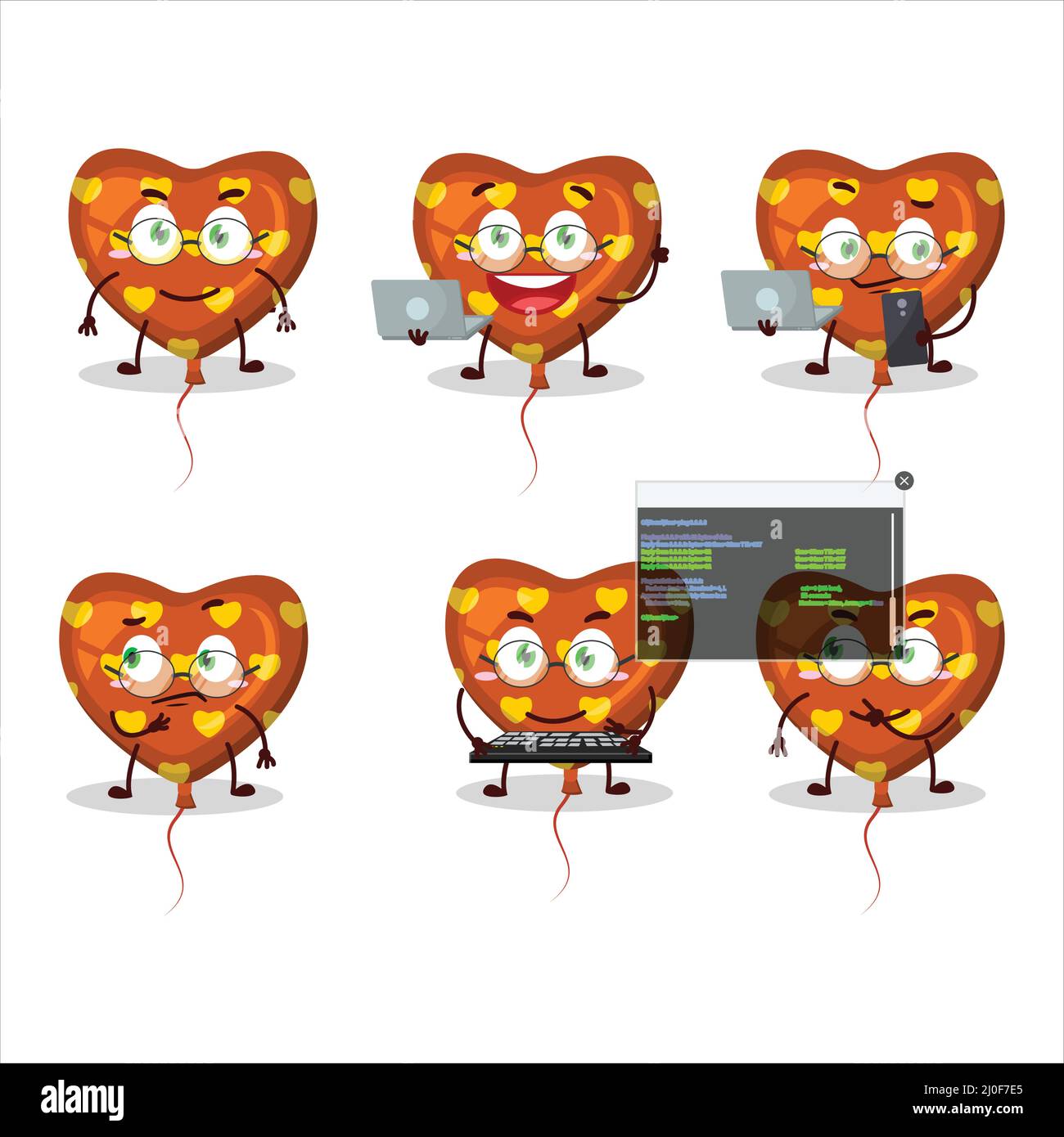 Orange love balloon Programmer cute cartoon character with. Vector ...