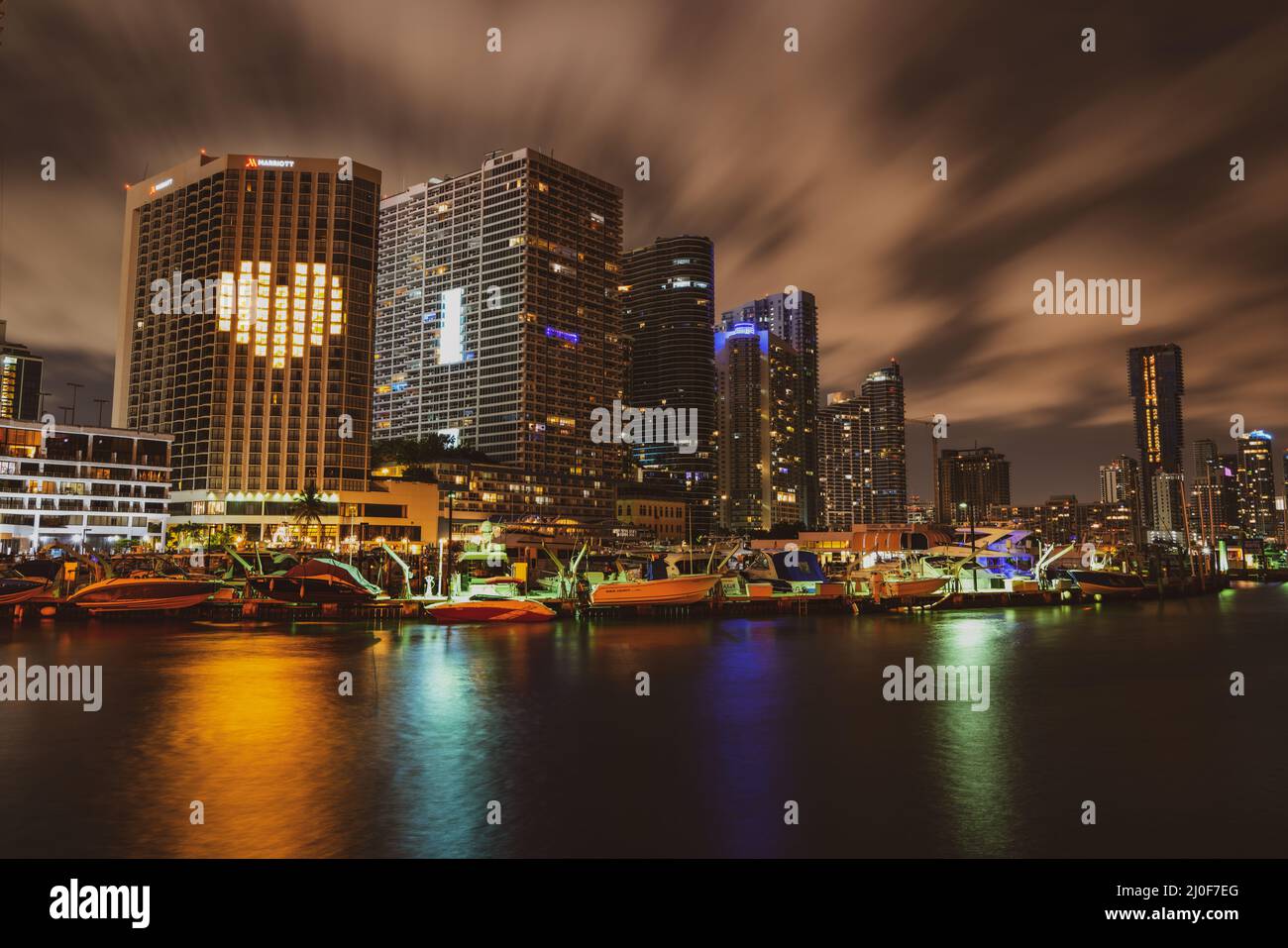 Miami skyline. Bayside Miami Downtown MacArthur Causeway from Ve Stock ...