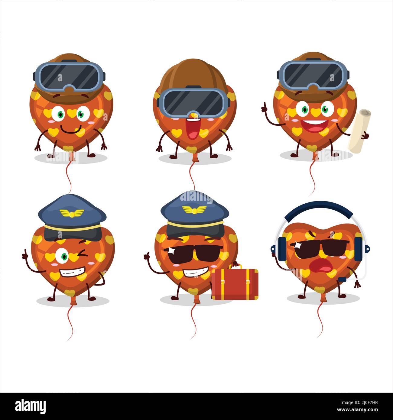 Pilot cartoon mascot orange love balloon with glasses. Vector ...