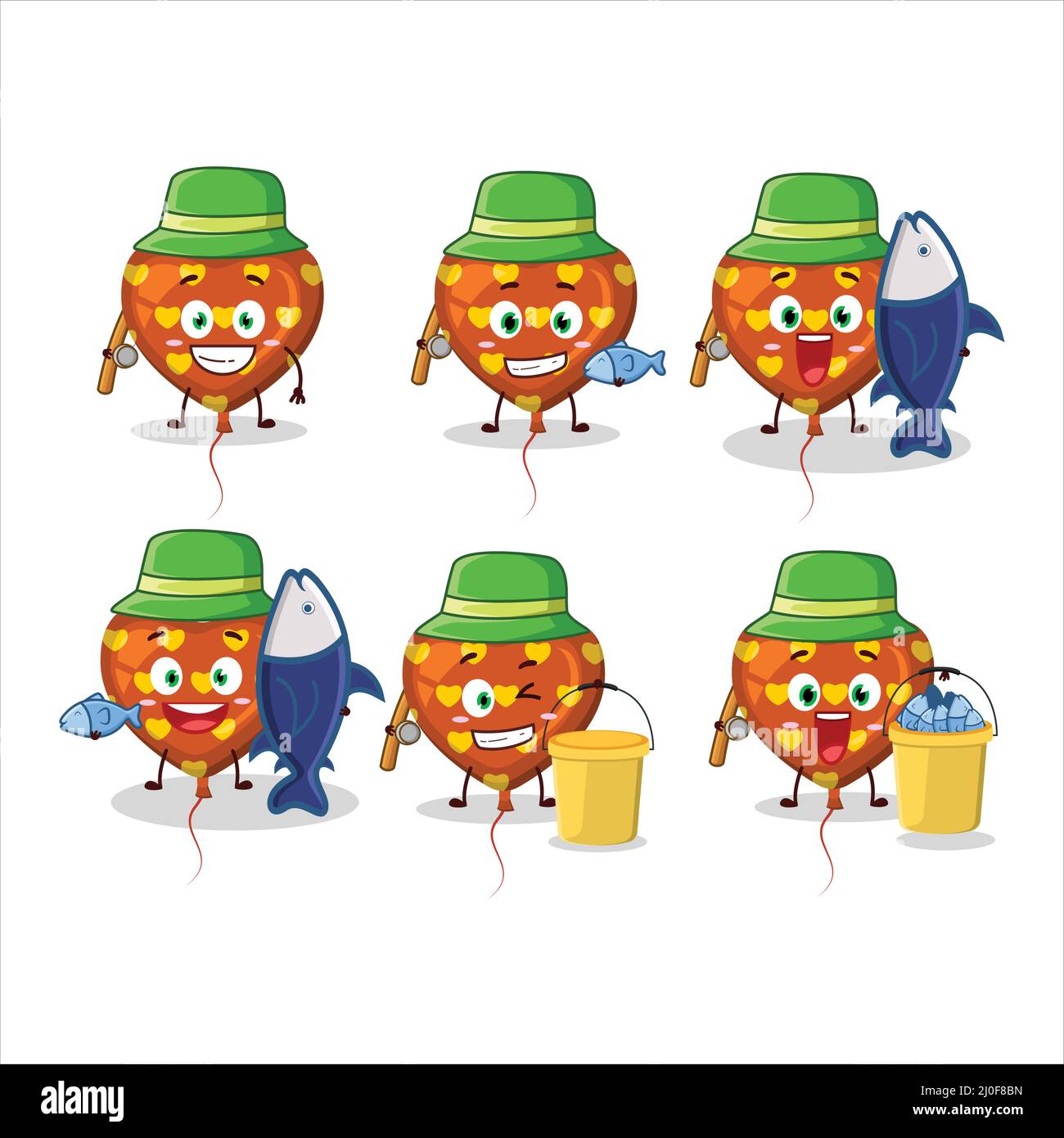 A fisherman orange love balloon cartoon picture catch a big fish ...
