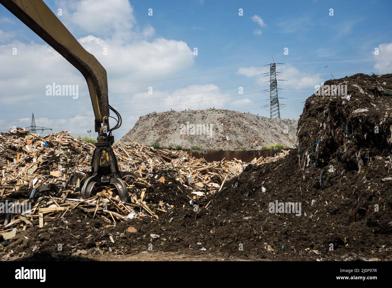 Waste wood treatment for a biomass power plant Stock Photo - Alamy