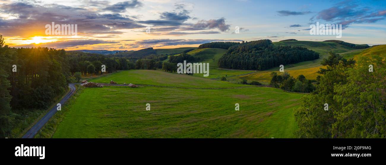 Panorama Sunset In Rural Scotland Stock Photo - Alamy