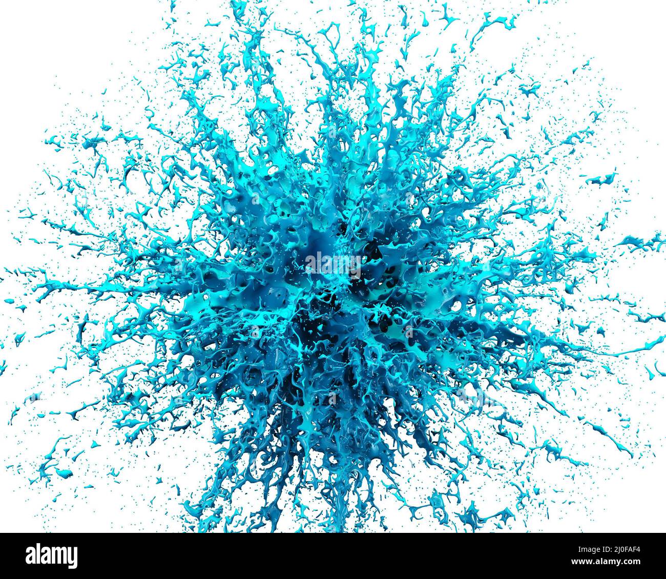 Bright blue paint splash top view on a white background. 3D rendering ...