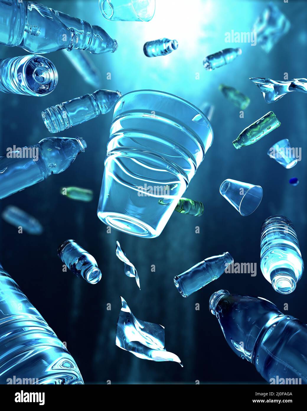 Plastic bottles floating under water, illustration Stock Photo - Alamy
