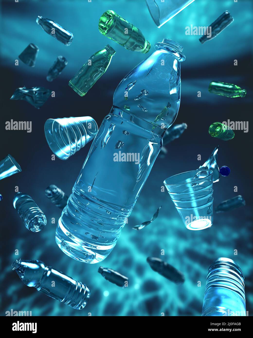 Plastic bottles floating under water, illustration Stock Photo - Alamy