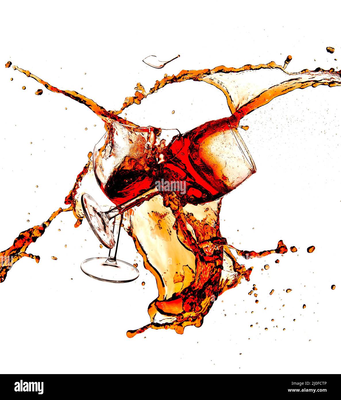 Broken wine glasses with wine splashes on a white background Stock ...