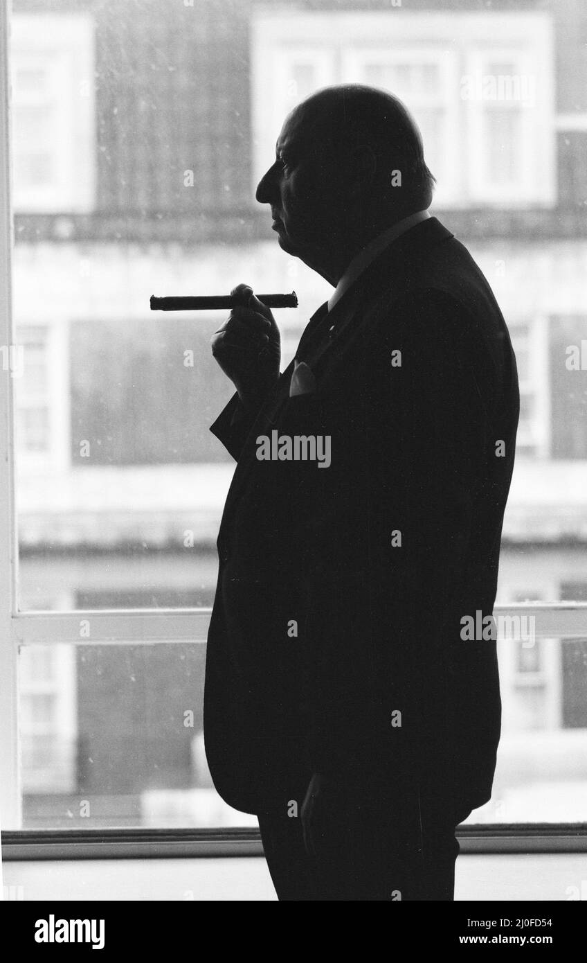 Media Mogul Lew Grade, head of ATV television, smoking of one of his ...