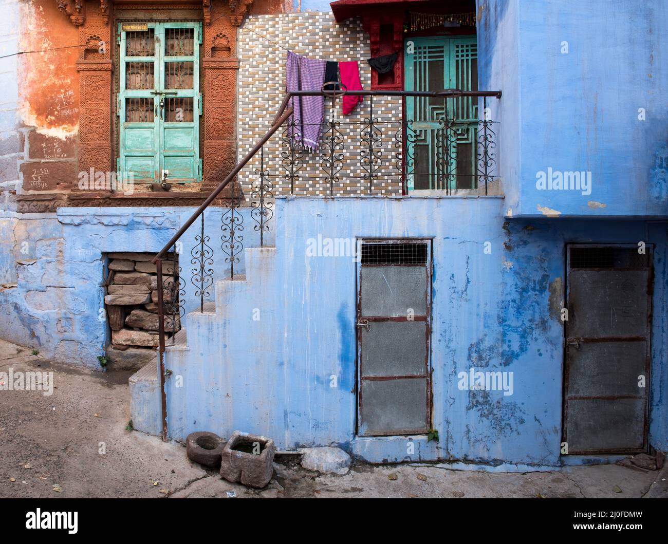 Blue house front entrance Stock Photo - Alamy