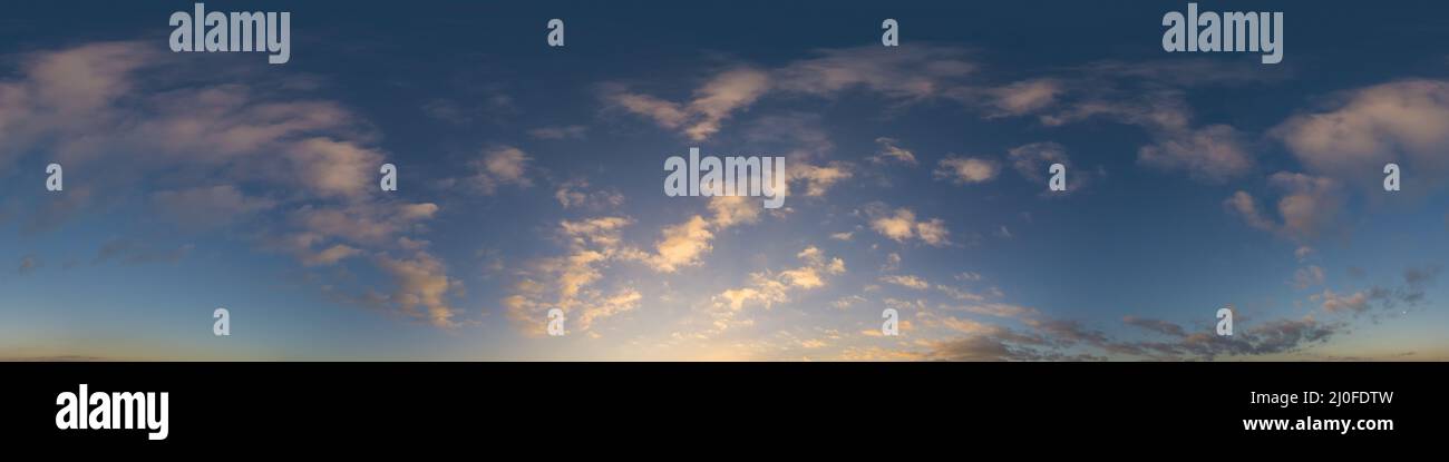 Dark blue sunset sky panorama with Cumulus clouds. Seamless hdr pano in ...