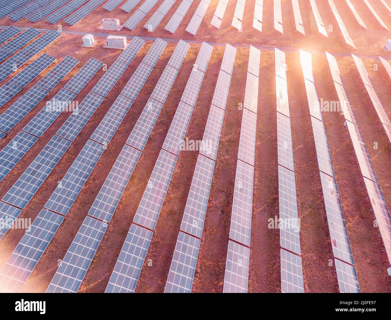 Aerial top view of a solar panels power plant. Photovoltaic solar ...