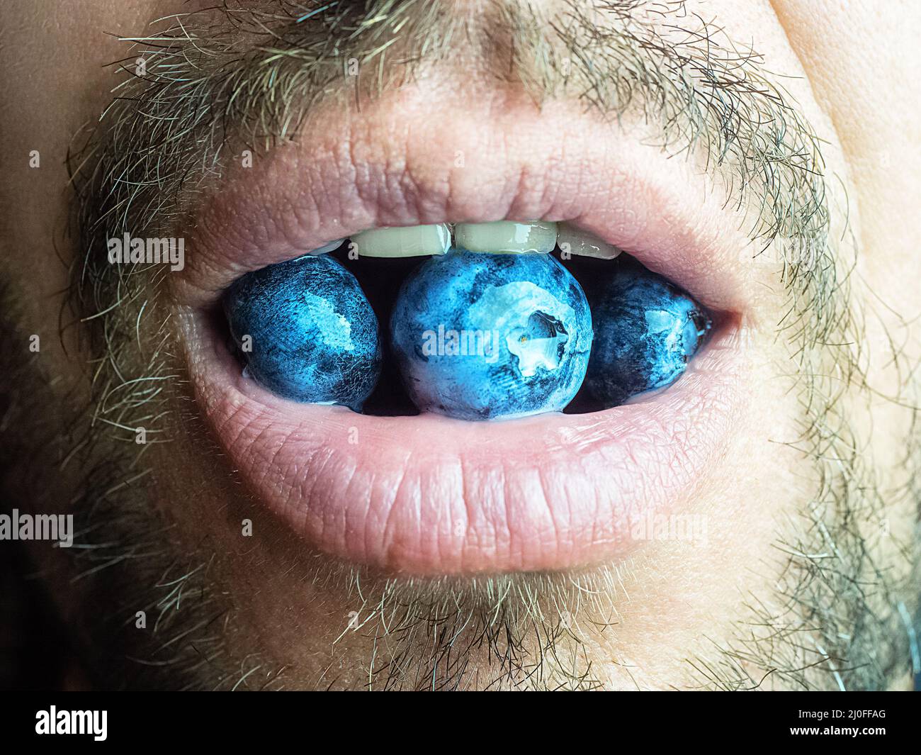 Close-up photo of a fragment of the bottom of an unshaven male face ...