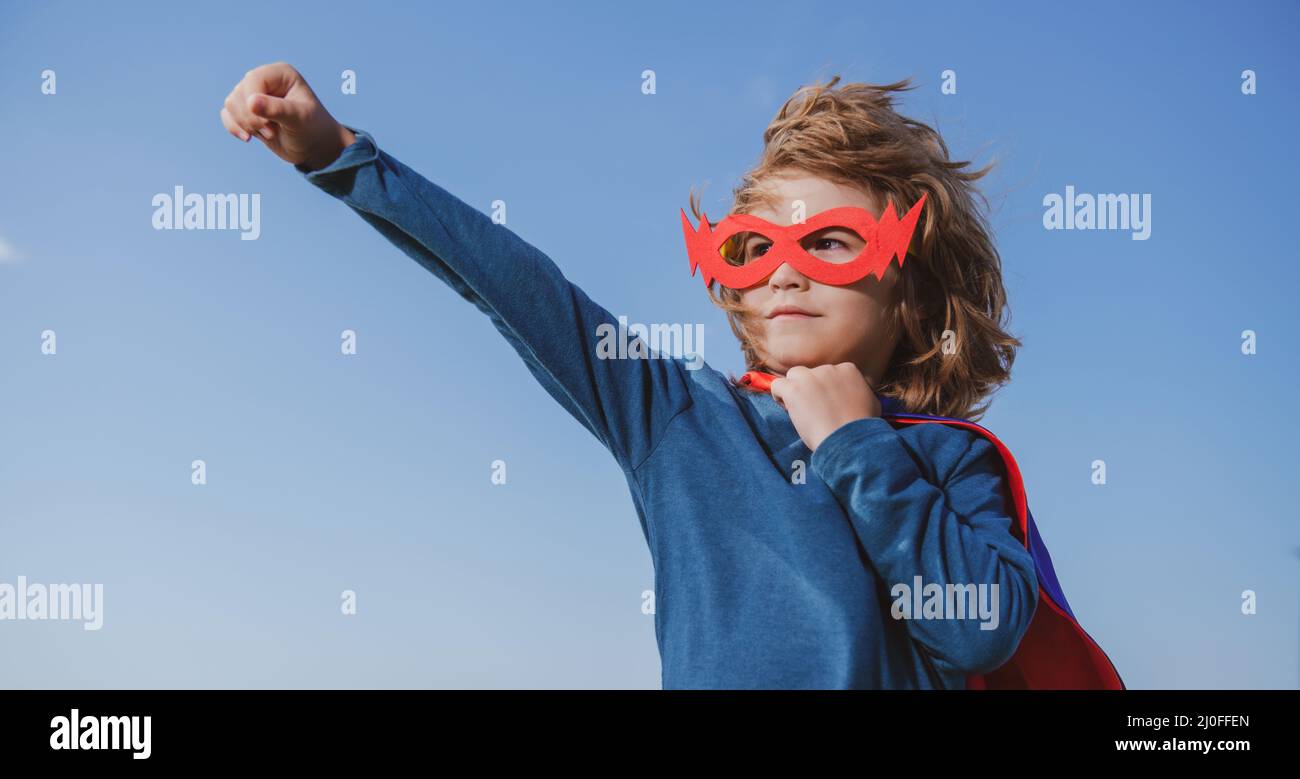 Superhero child boy concept for childhood, imagination and aspirations ...