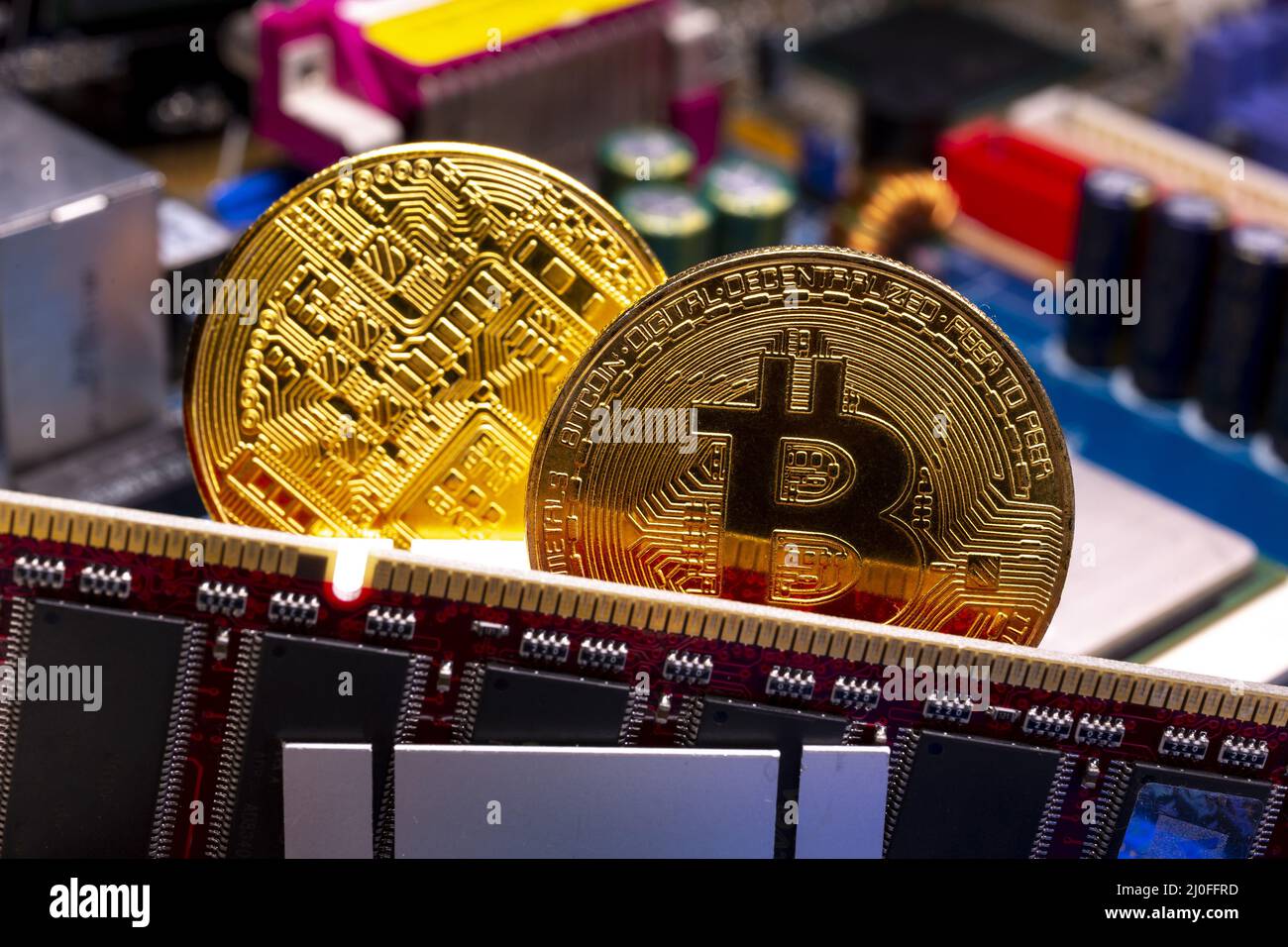 Bitcoin coins and printed circuit board PCB Stock Photo - Alamy
