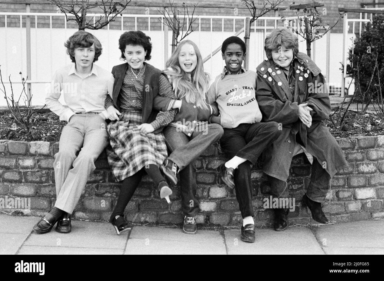 The cast of the BBC children's television series Grange Hill. Left to ...
