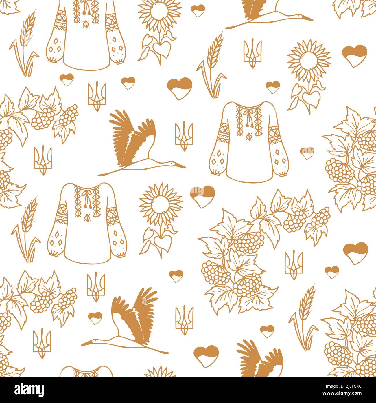 Ukrainian seamless pattern. outline linear Ukrainian symbols on white ...