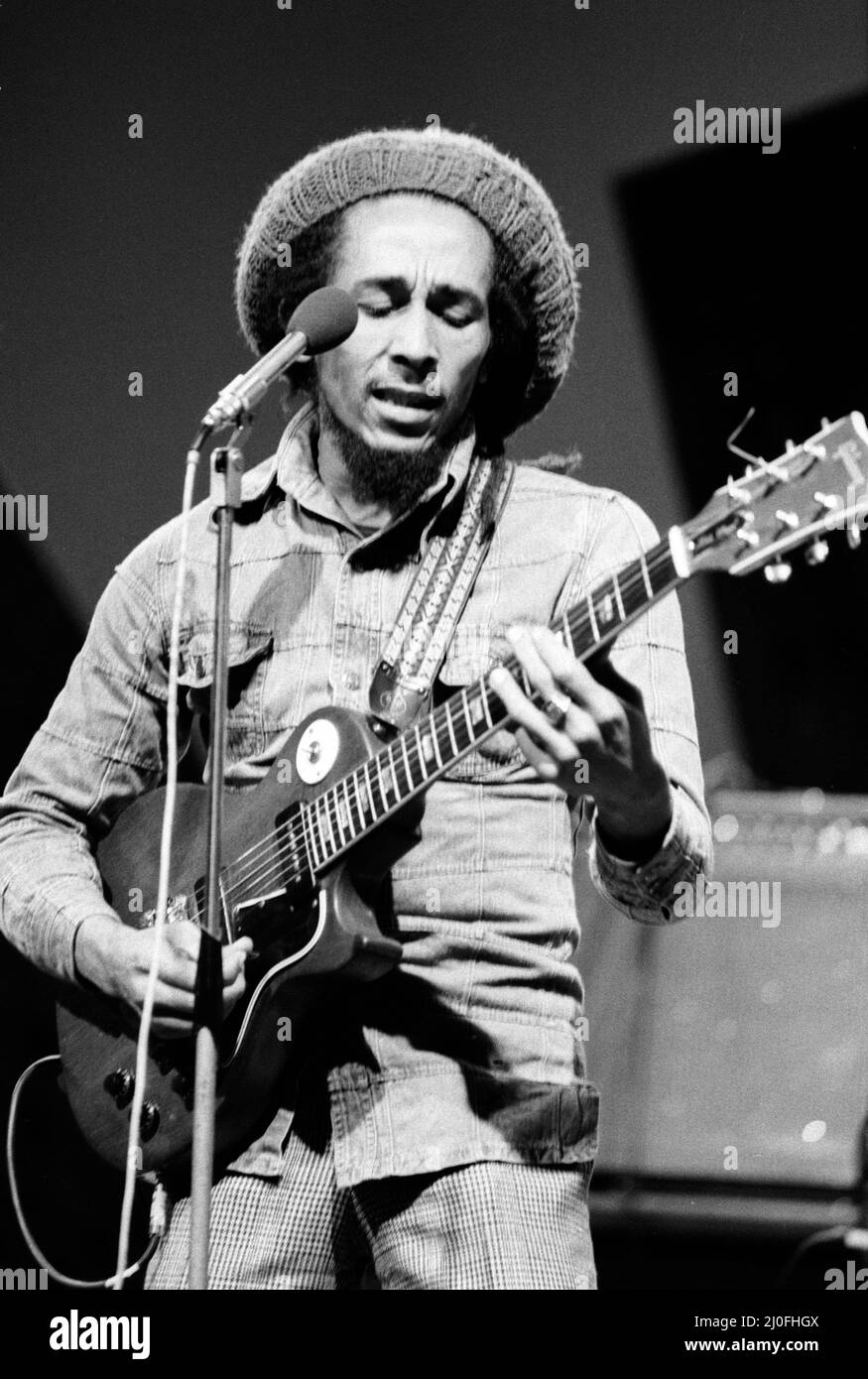Jamaican singer Bob Marley seen here performing in London. Marley is a ...