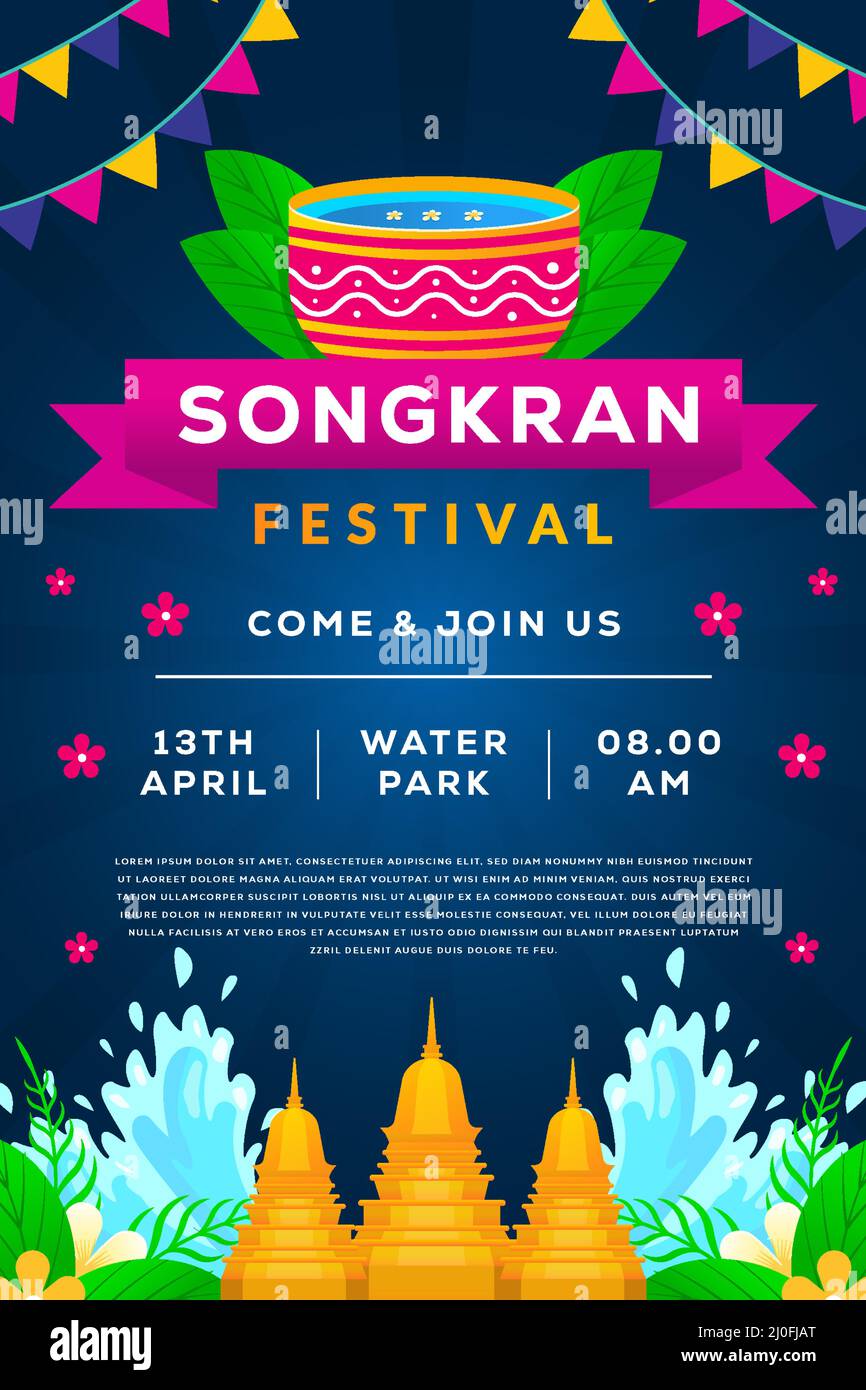 songkran festival illustration vertical poster design template Stock ...