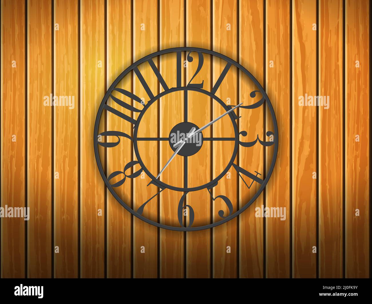 Clock on a wooden background. Vector illustration Stock Photo - Alamy