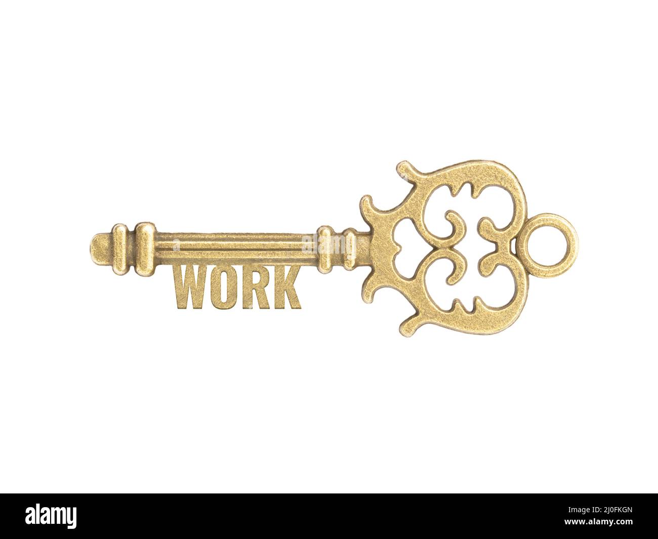 Bronze vintage antique keys with word Work isolated on white background ...