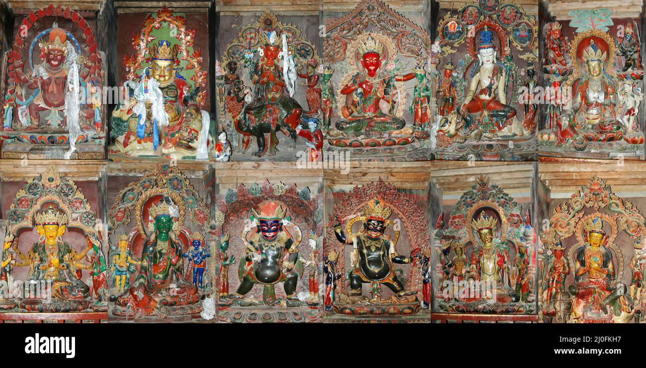 Set of twelve tibetan deities statues in the tibetan monastery in China ...