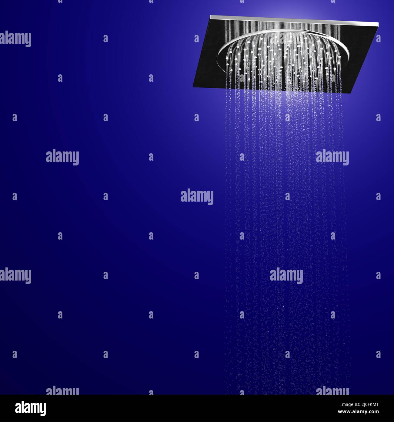 Metal shower with water on a blue background. 3d rendering Stock Photo ...