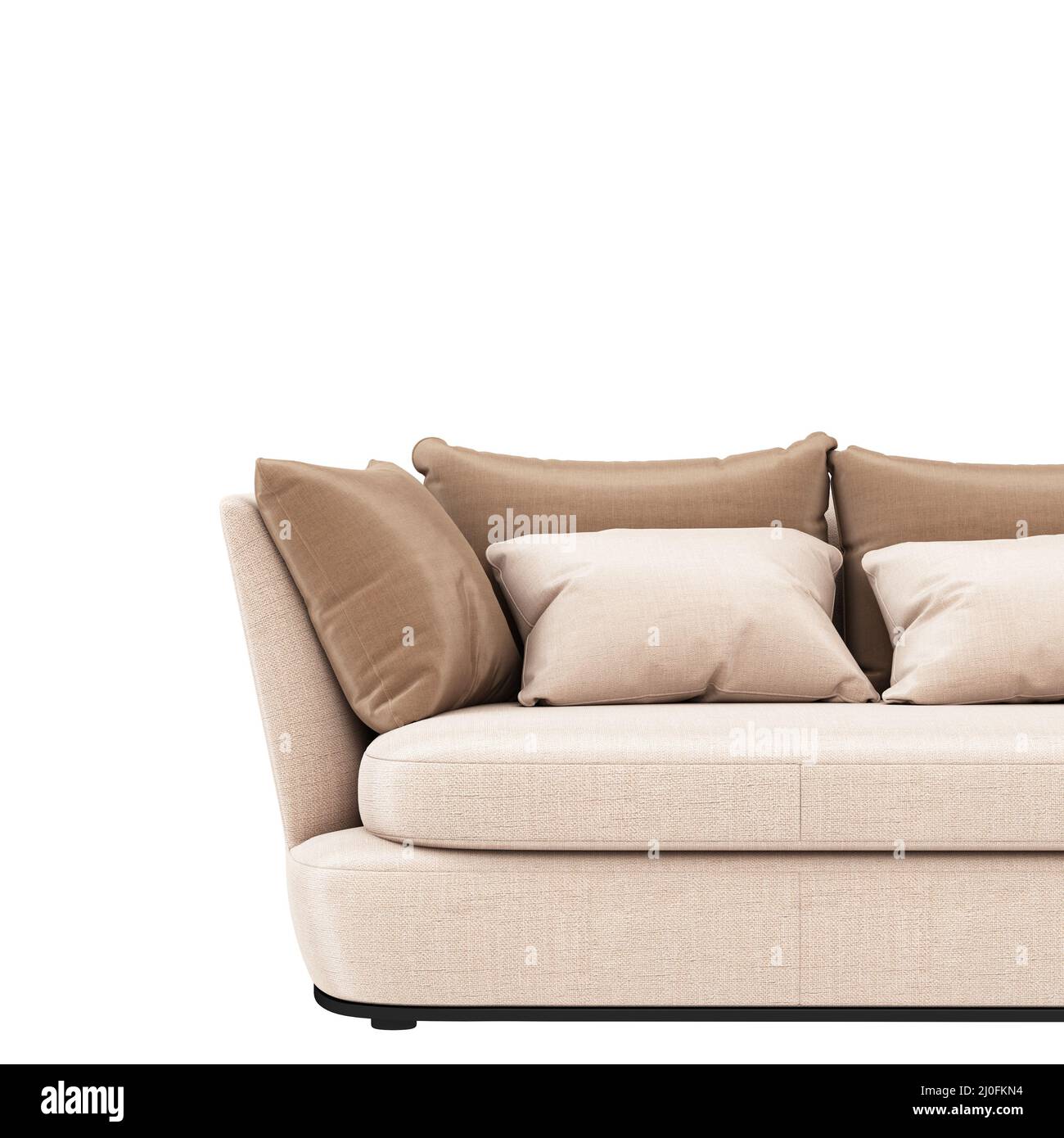 Soft half sofa with pillows on a white background. 3d rendering Stock ...