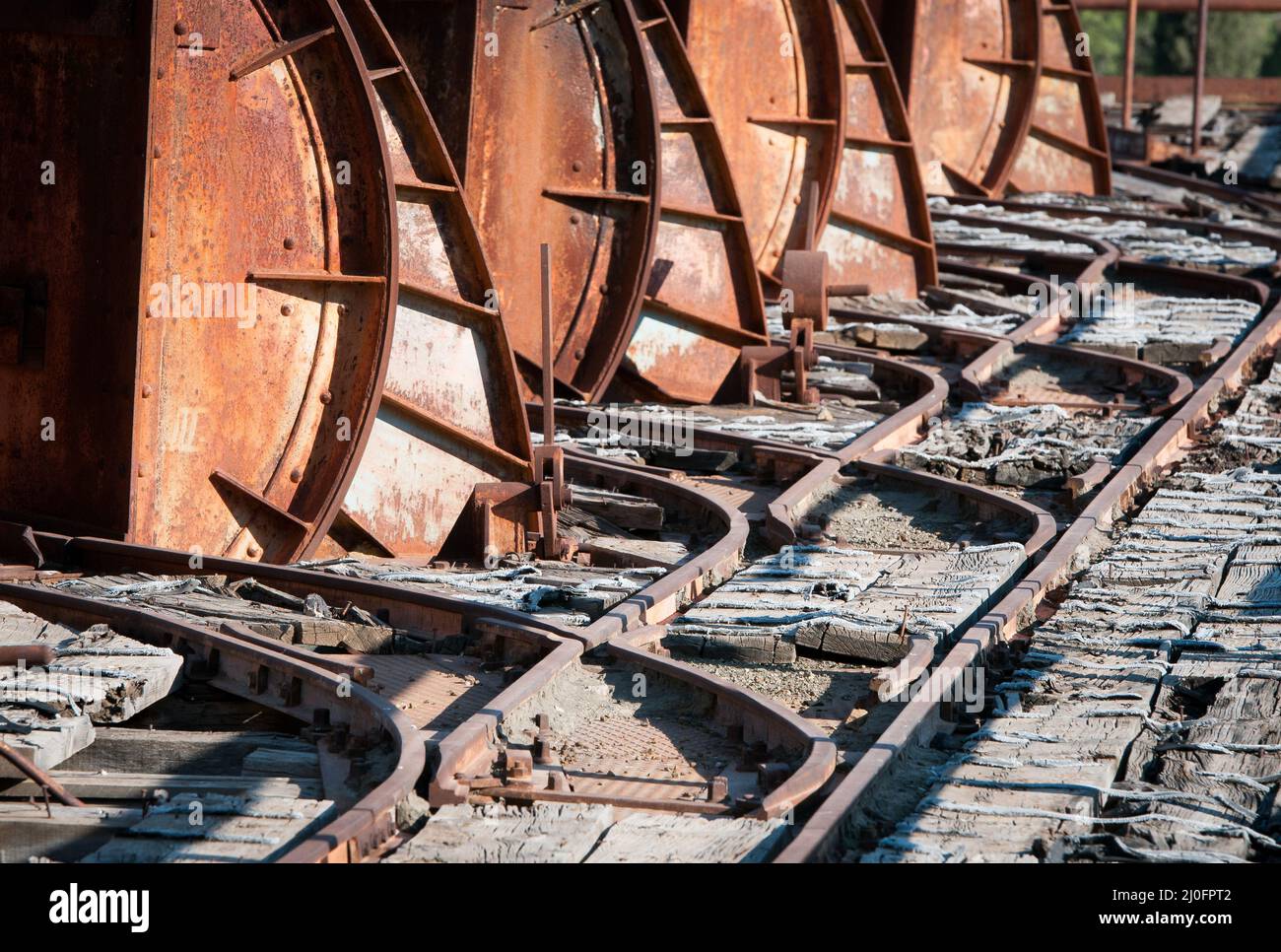 Details of metallic transportation rail trail Stock Photo - Alamy