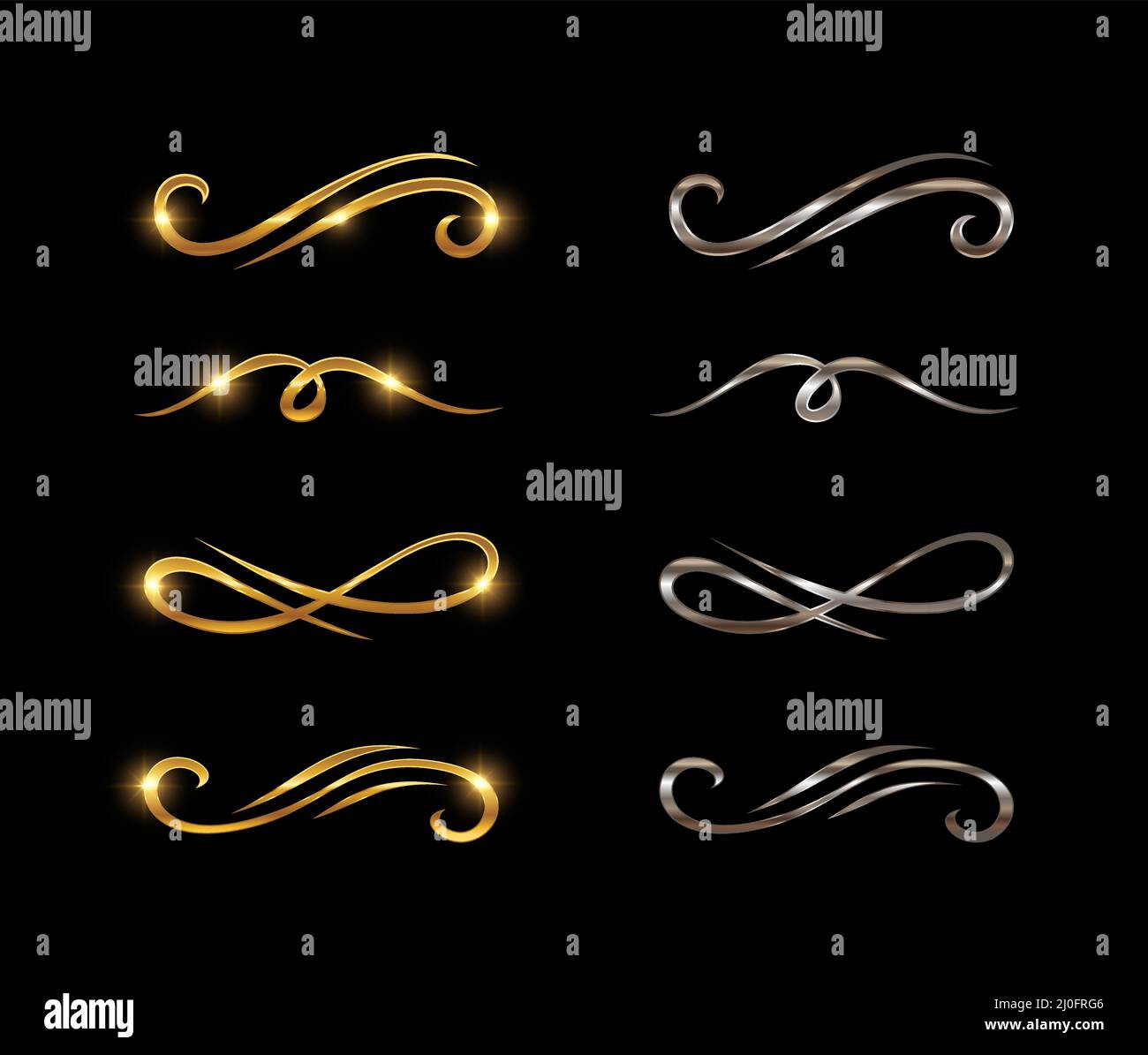 A Vector Illustration set of Golden and Silver Swirl Ornament Vector ...