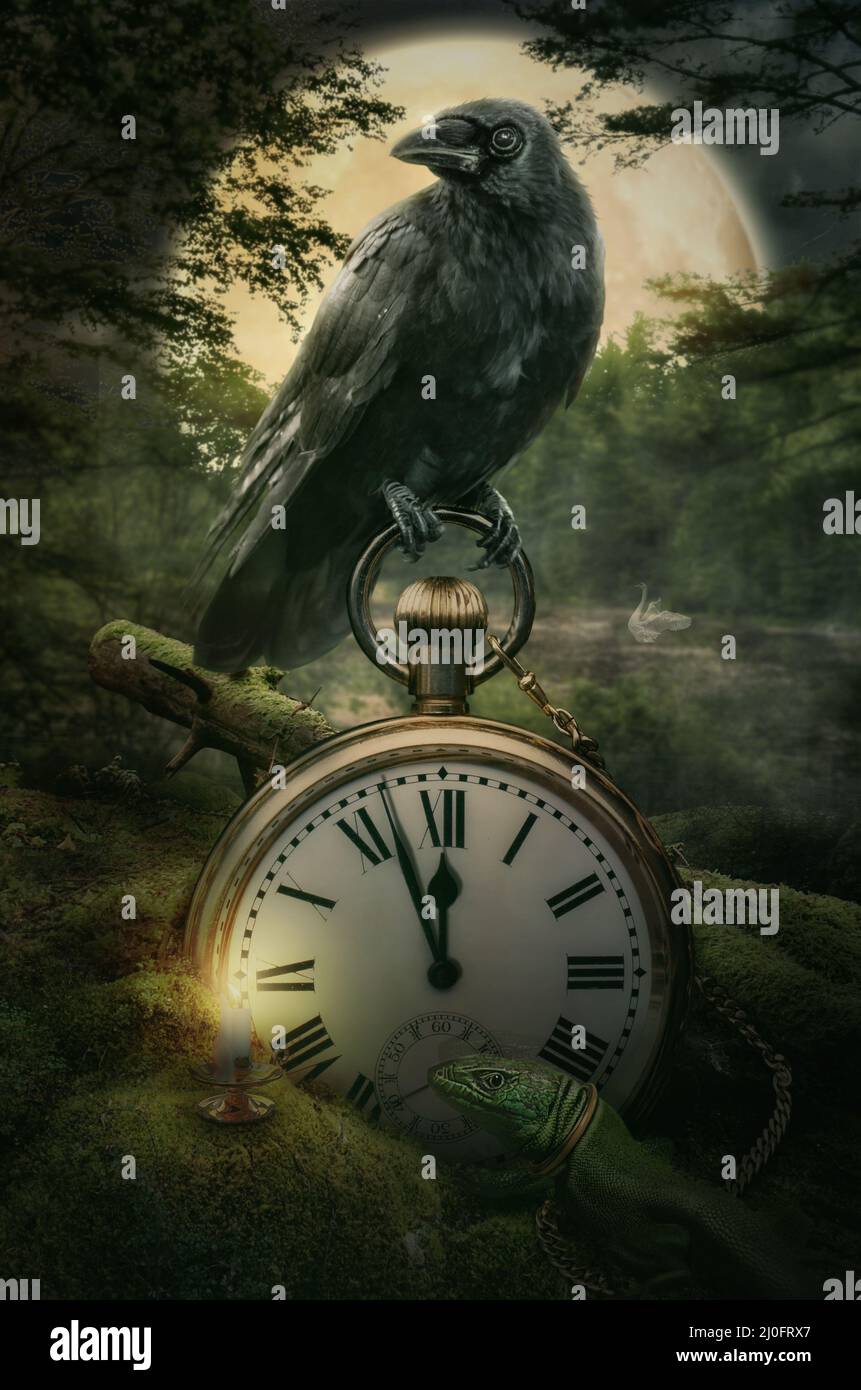 Fairy raven guardian of time Stock Photo - Alamy
