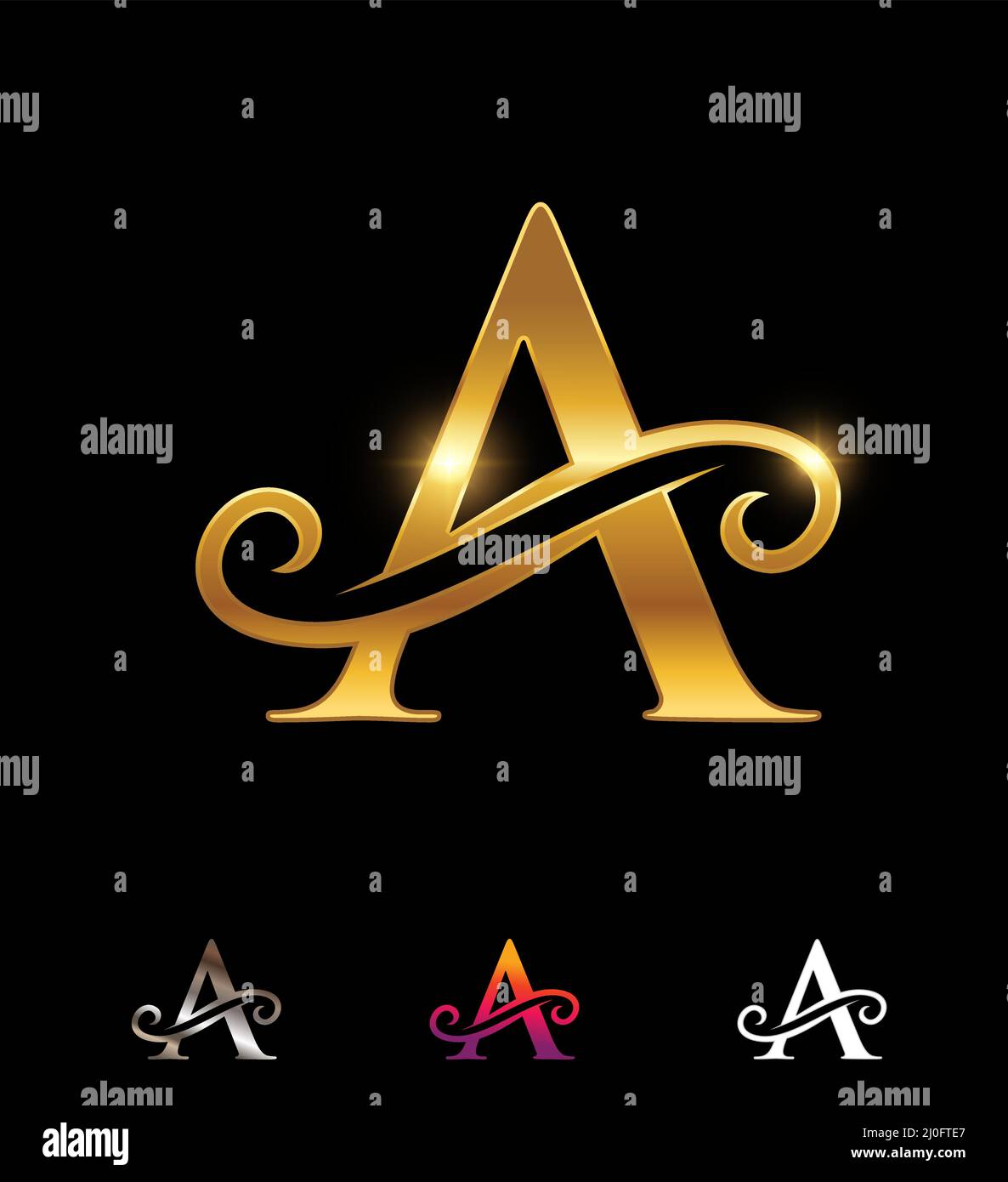 A Vector Illustration set of Golden Monogram Logo Cursive Letter A ...