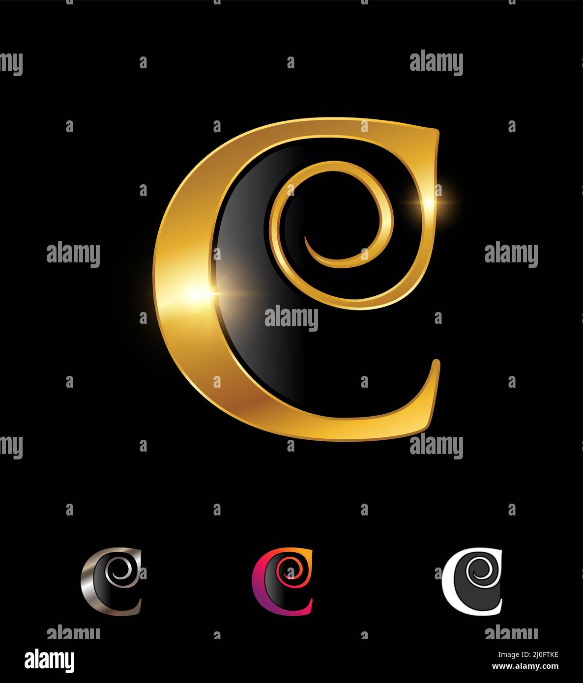 A Vector Illustration set of Golden Cursive Monogram Letter C Stock ...