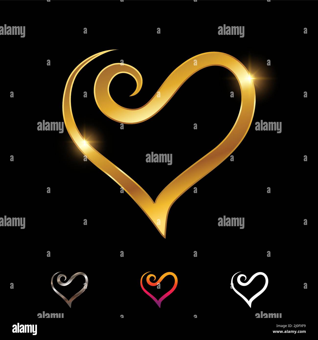 A vector illustration set of Golden Luxury Heart Love Vector Sign Stock ...
