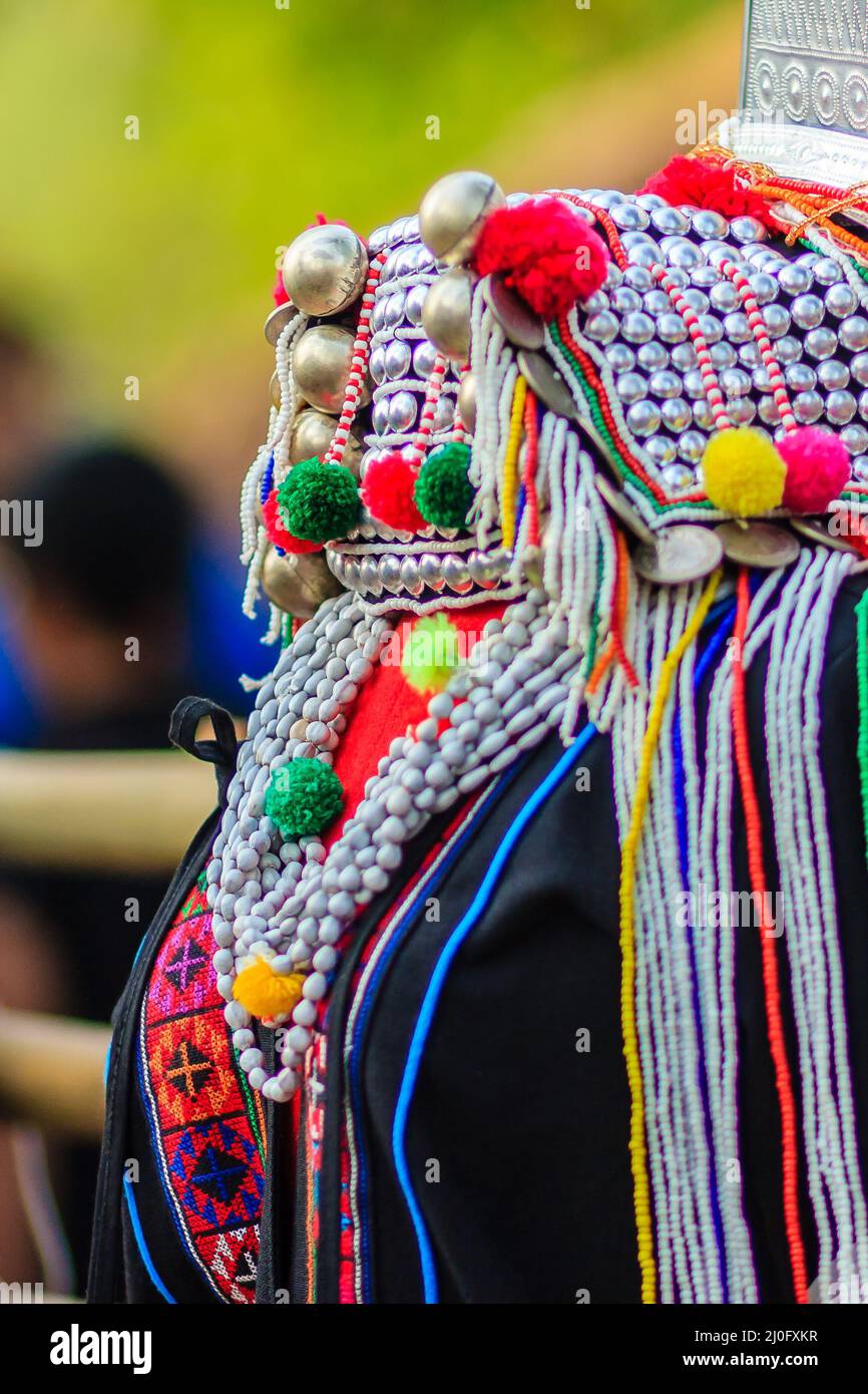 Beautiful traditional red costumes clothes and silver coins on ...
