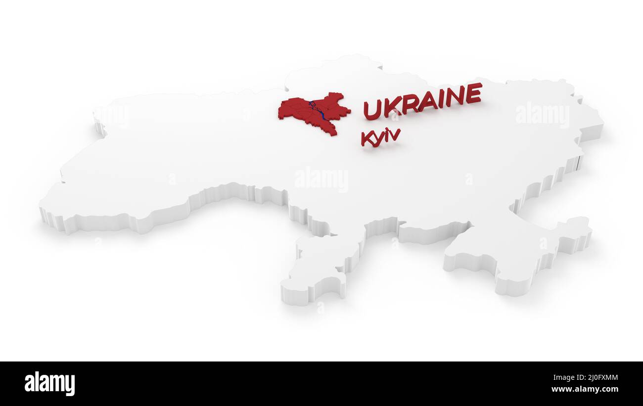 3d stylized schemitic map of Ukraine with f Kyiv Kiev capital cyty on ...
