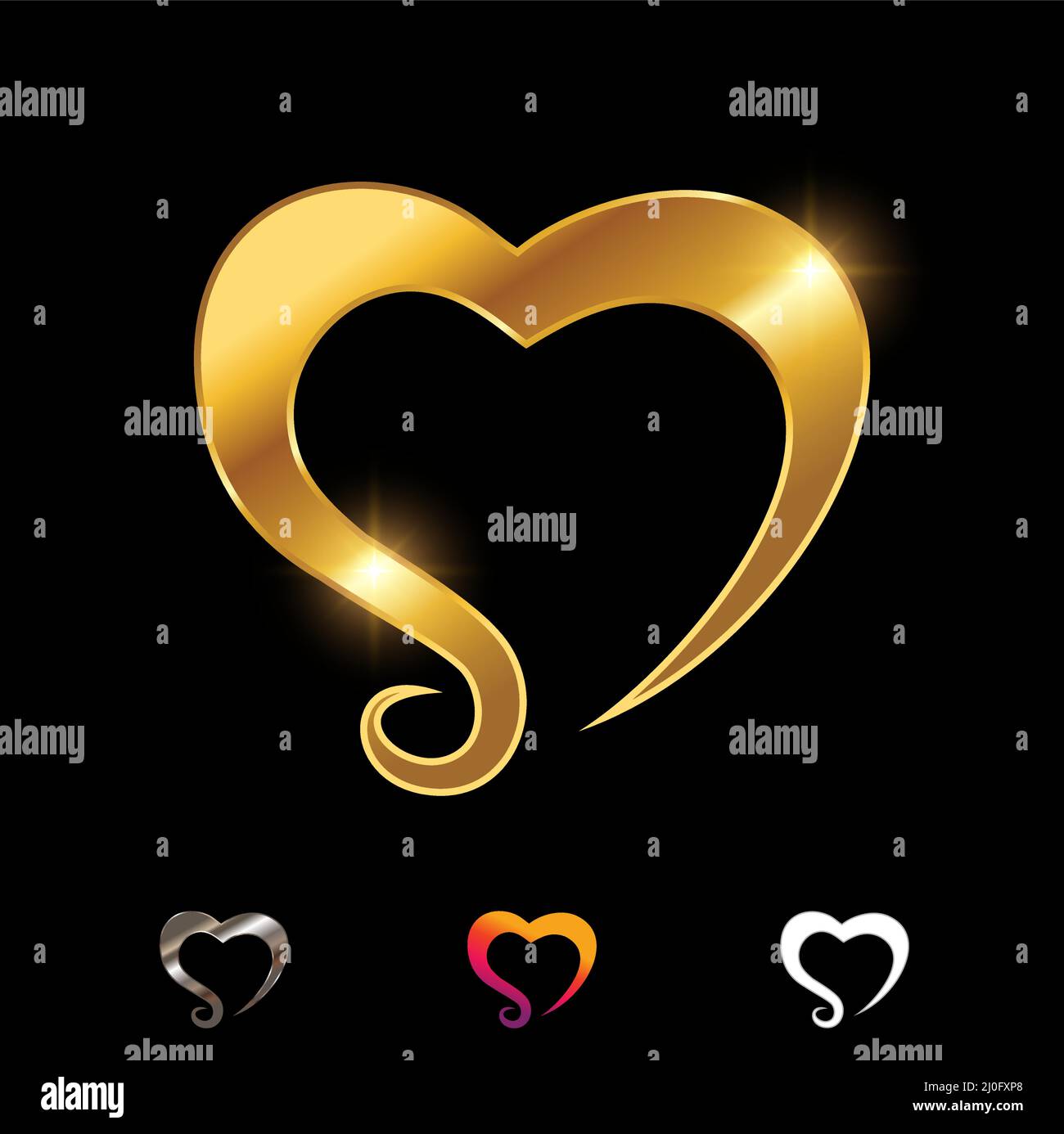 A vector illustration set of Golden Luxury Heart Love Vector Sign Stock ...