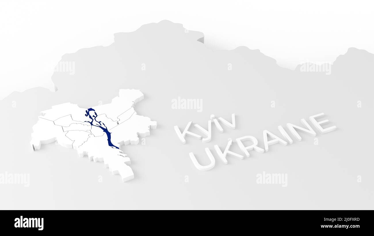 3d stylized schemitic map of Kyiv Kiev capital cyty of Ukraine on white ...