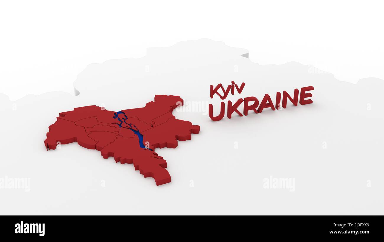 3d stylized schemitic map of Kyiv Kiev capital cyty of Ukraine on white ...