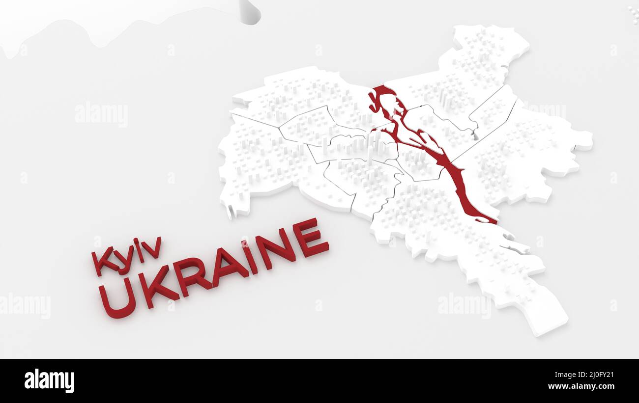 3d stylized schemitic map of Kyiv Kiev capital cyty of Ukraine on white ...